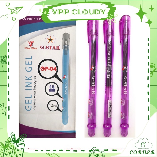 Bút viết gel nước Gstar GP-04 / GP04 0.5mm màu mực tím cho học sinh tiểu học (Combo 5 cây,12 cây ...