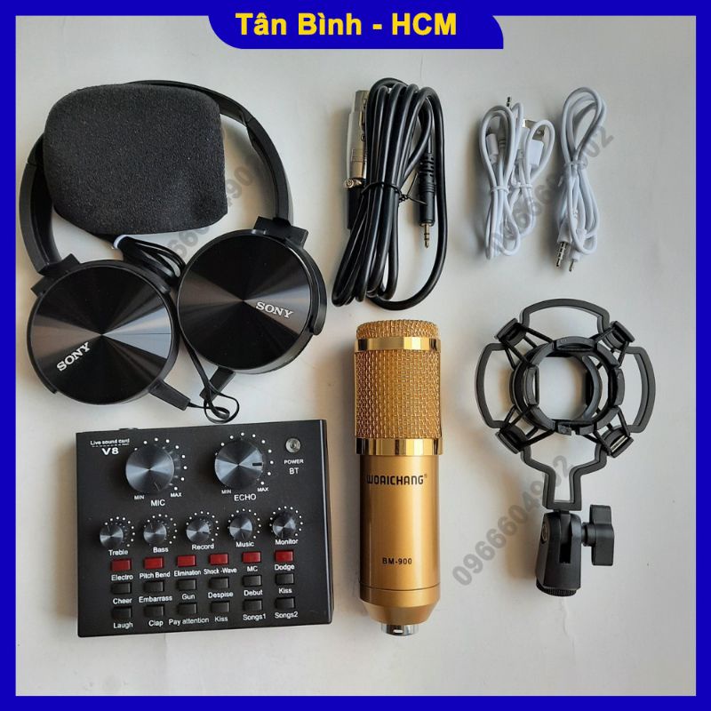Combo mic thu âm V8 và BM900 tặng tai nghe kiểm âm dùng thu âm ...