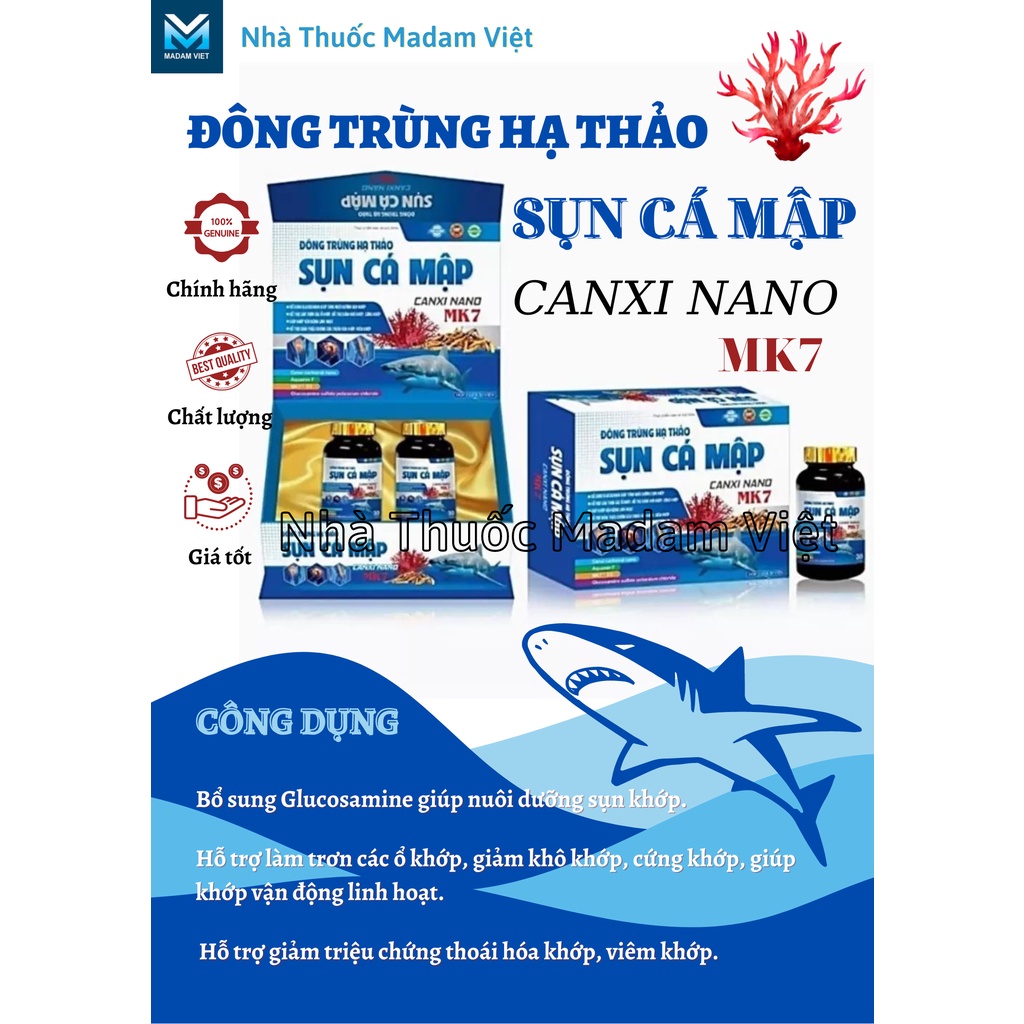 Viên uống Đông trùng hạ thảo Sụn cá mập Canxi nano MK7 - Hộp 2 lọ cao cấp x 30 viên | Shopee ...