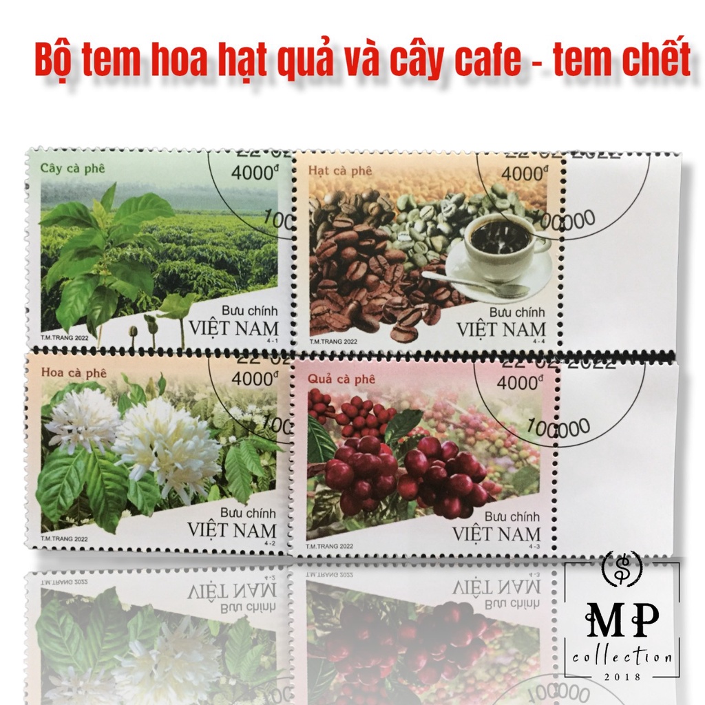 [25] Bộ tem hoa hạt quả và cây cà phê 4 tem. | Shopee Việt Nam