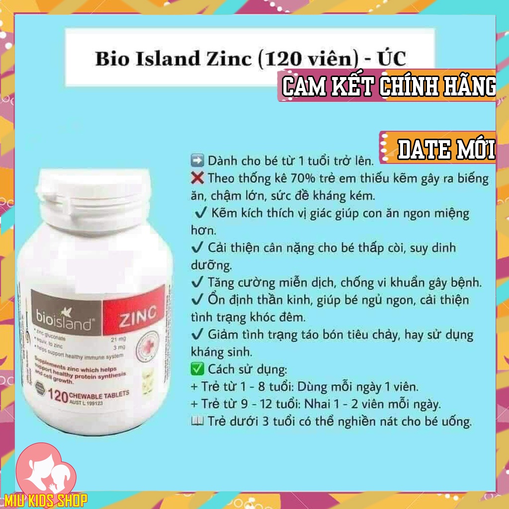 Viên uống bổ sung kẽm zinc bio island cho bé 120 viên - úc [Date 2024 ...