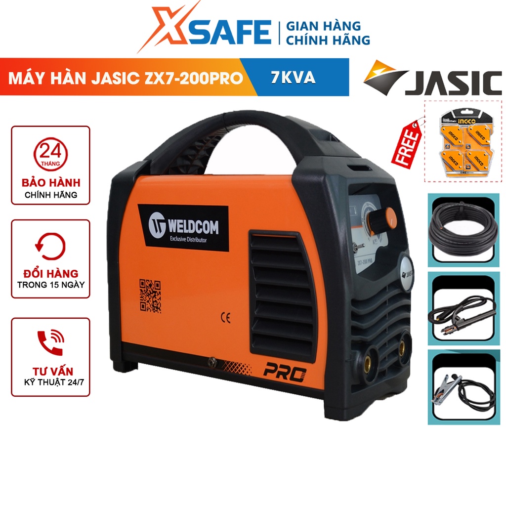 Máy hàn que Jasic ZX7-200PRO, điện áp ra không tải 67V, phạm vi điều chỉnh dòng hàn 20-200A ...