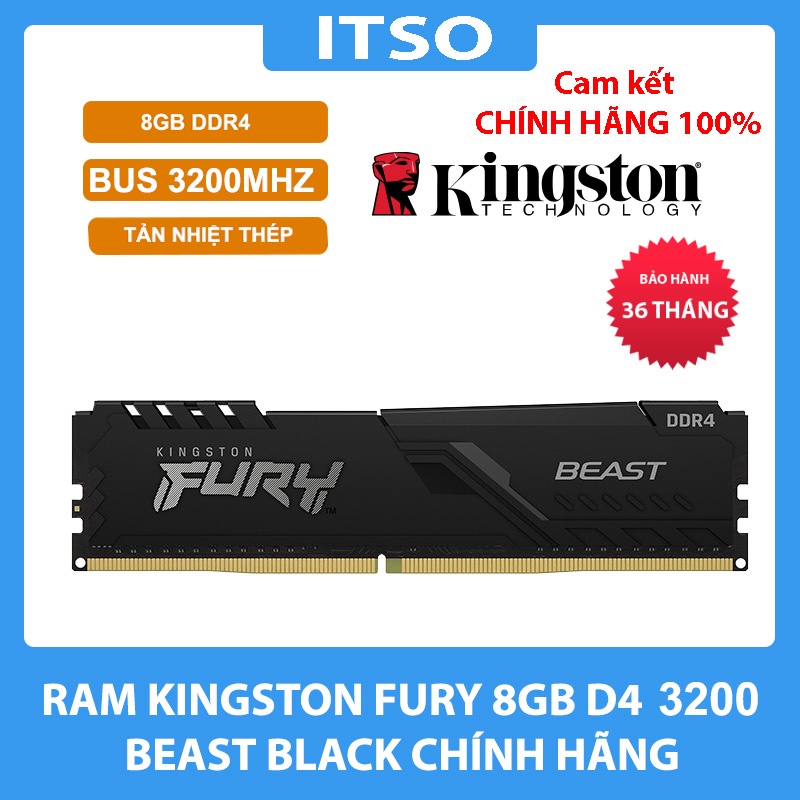 RAM Kingston Fury 8GB DDR4 Bus 3200 C16 Beast Black (KF432C16BB/8) chính hãng - Bảo hành 36 ...
