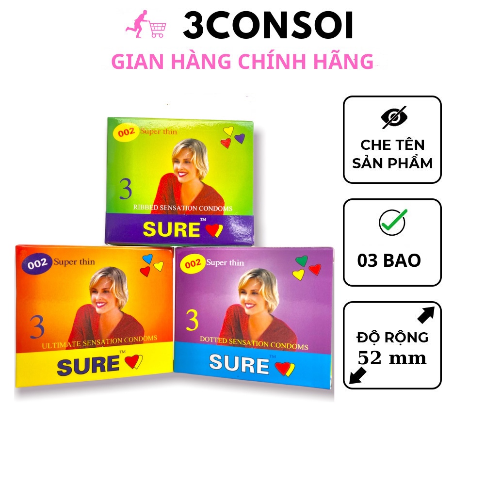 Bao cao su Sure màu, bao cao su gai nhỏ, hộp 3 bcs | Shopee Việt Nam