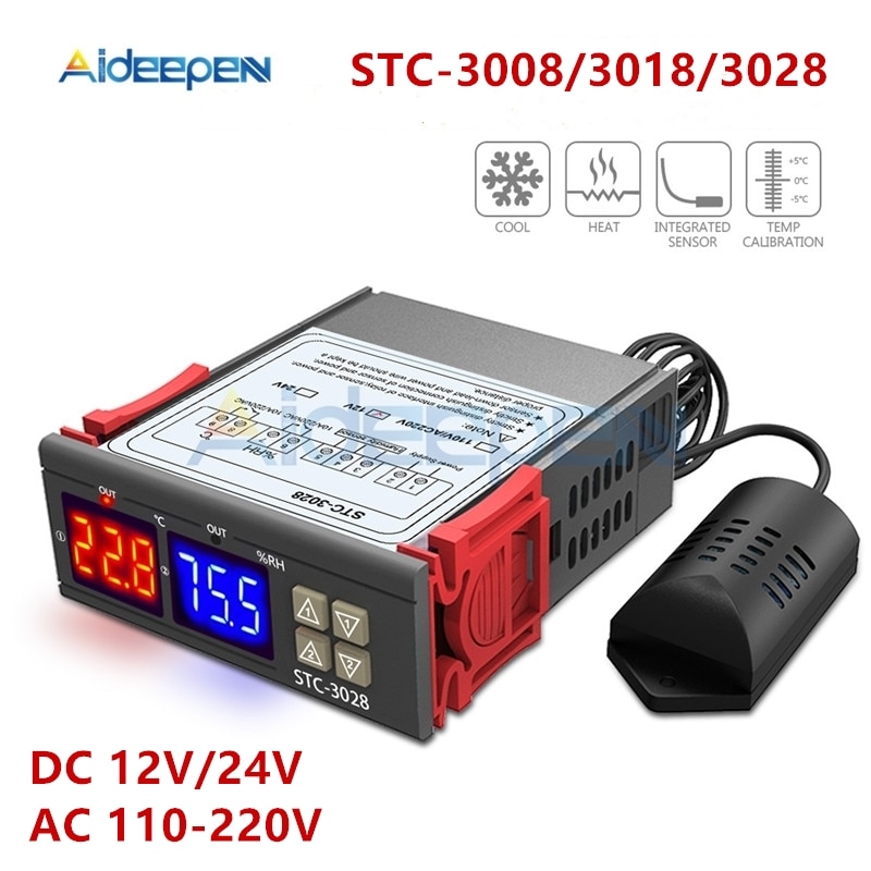Bộ Điều Khiển Nhiệt Độ Kỹ Thuật Số STC-3008 3018 3028 C / F AC 110V ...