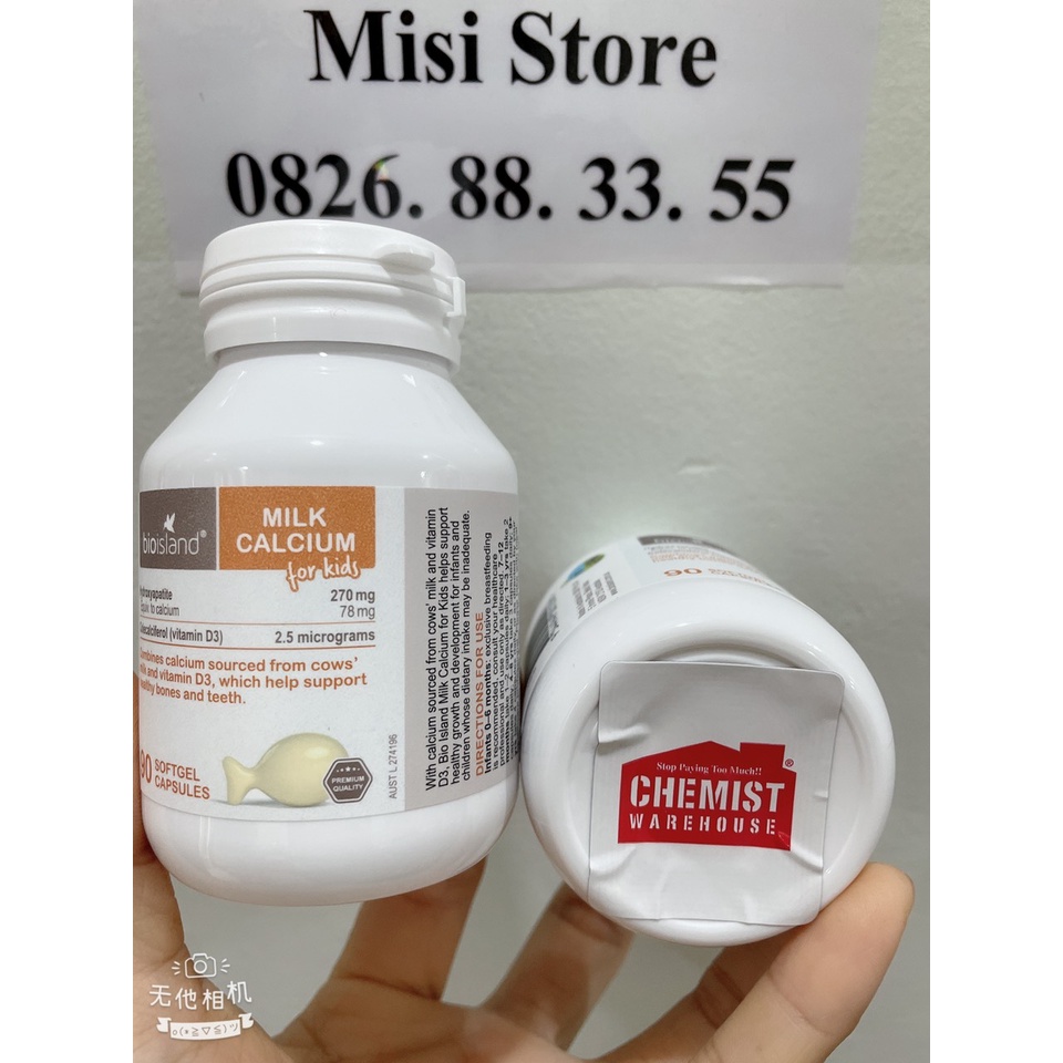(Tem Chemist) Canxi Milk Bio island, Canxi cho bé 90 viên,( Canxi Kid ...