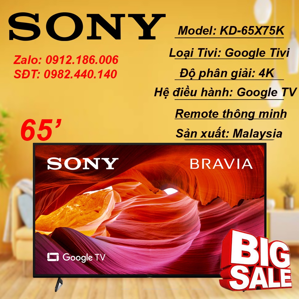 Google Tivi Sony 4K 65 inch KD-65X75K VN3 | Shopee Việt Nam