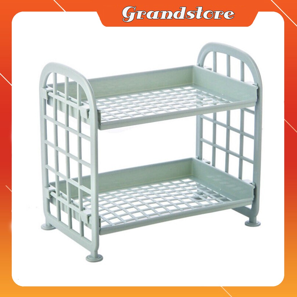 Kệ nhựa mini 2 tầng đa năng lắp ráp đựng mỹ phẩm, gia vị, đồ dùng học ...