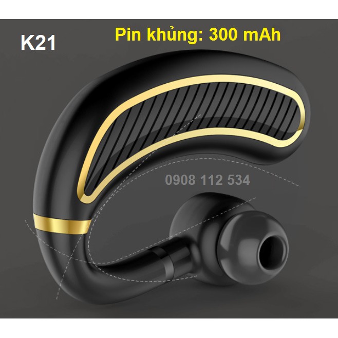 Tai phone móc tai K21 bluetooth thế hệ mới pin trâu, chống nước, đàm ...