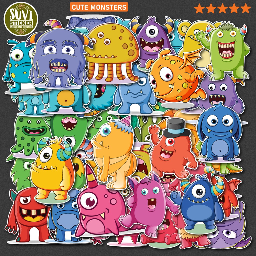 50 Sticker Cute Monster chống nước sticker dán laptop, điện thoại, đàn ...