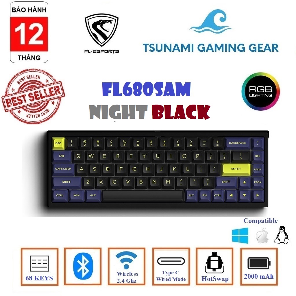 Phím cơ FL-Esports FL680 SAM Night Black RGB/ Bluetooth / Wireless 2 ...