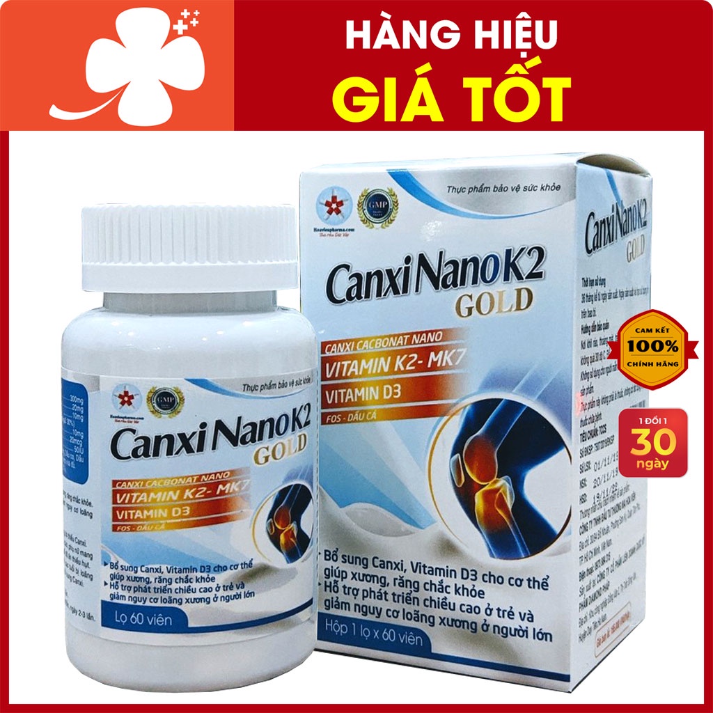 Canxi Nano K2 Gold - Bổ sung Canxi, Vitamin D3 cho cơ thể giúp xương, răng chắc khỏe, hỗ trợ ...
