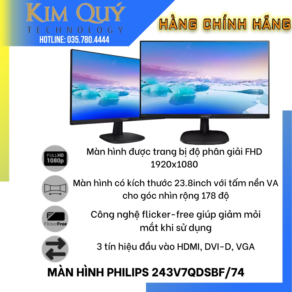 Màn hình máy tính 24inch Philips 243V7 (23.8" FHD IPS, HDMI+VGA, 75Hz ...