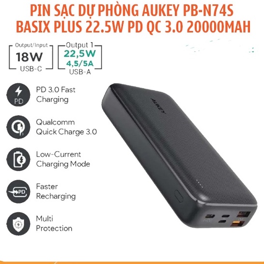 Pin Sạc Dự Phòng AUKEY PB-N74S Basix Plus 20000mAh PD 3.0 20W & SCP 22 ...