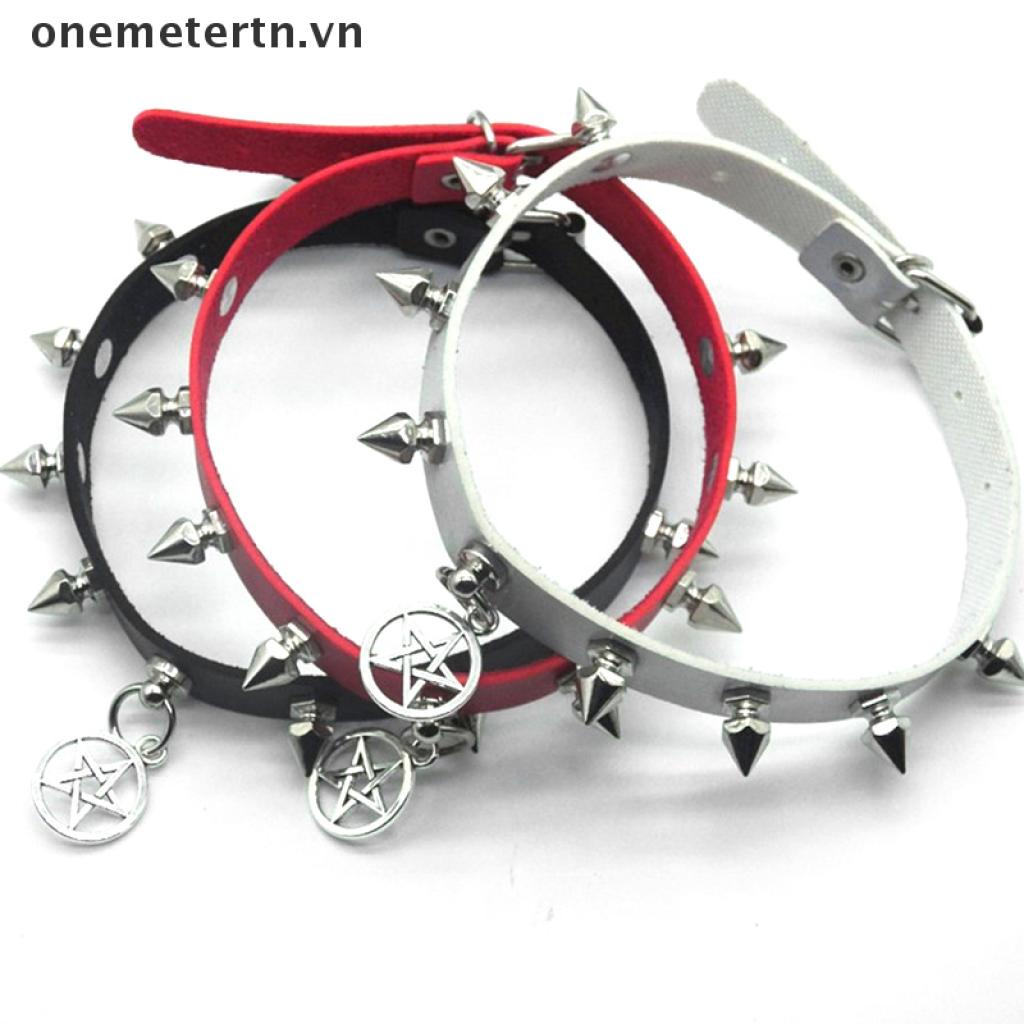 Vòng cổ choker da đính đinh tán và ngôi sao phong cách gothic punk ...