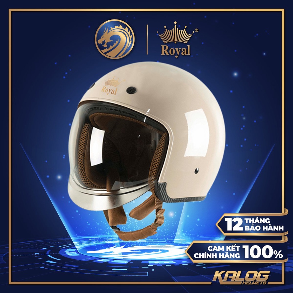 [Chính hãng] Mũ bảo hiểm 3/4 Royal M139 - M 139 - 139 màu sữa có kính âm - Tặng kèm túi rút ...