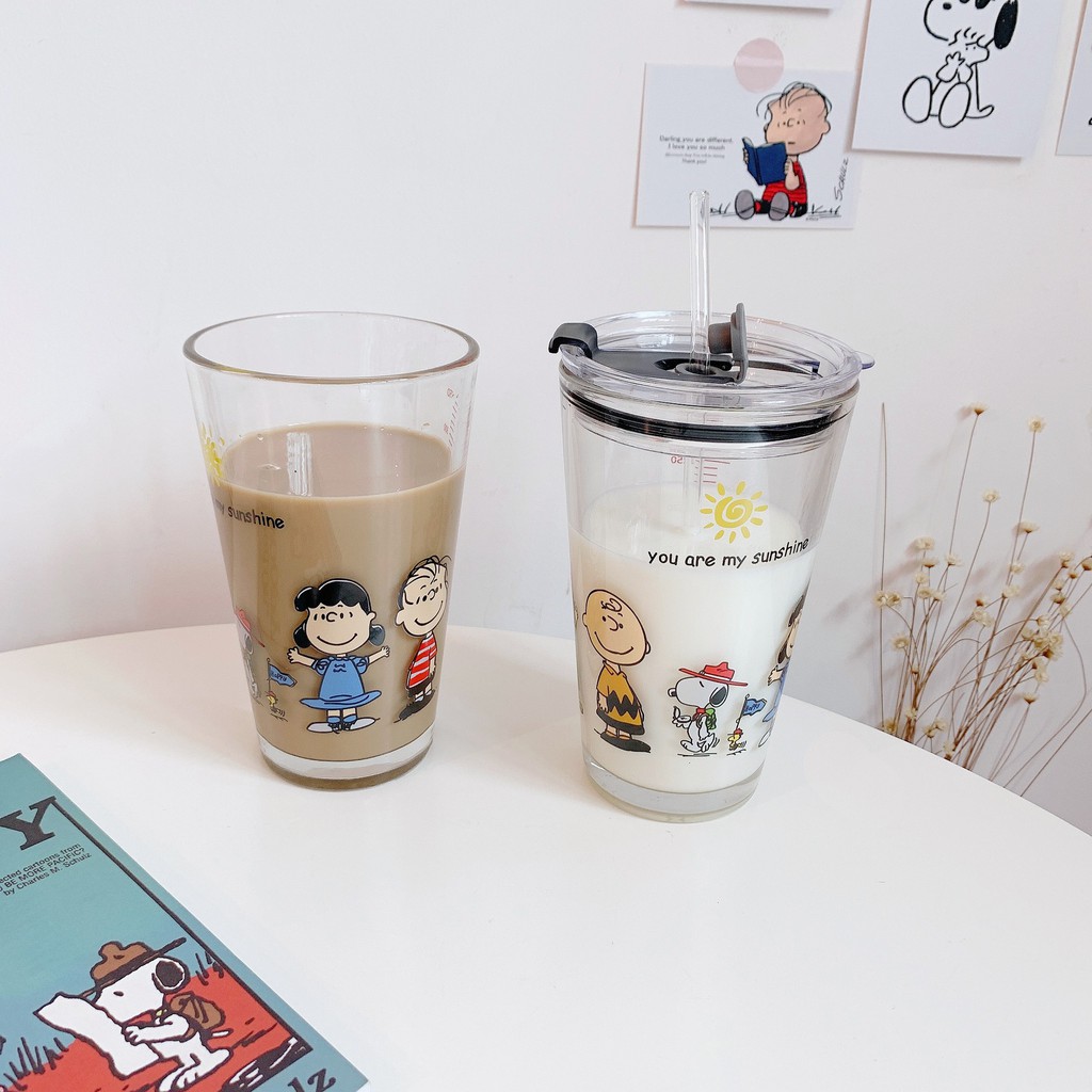 Ly thuỷ tinh uống nước in hình Snoopy | Shopee Việt Nam