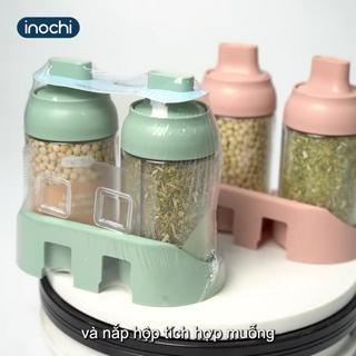 Hộp đựng gia vị tritan inochi, hộp gia vị có kèm muỗng, nắp rong cao su ...