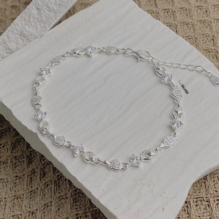 Lắc Tay Bạc Trái Tim Xen Đá | Shopee Việt Nam
