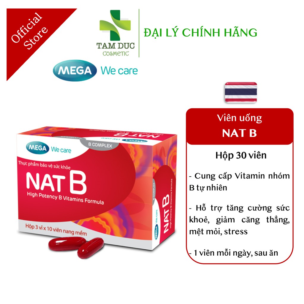 Viên uống NAT B - Mega We Care [Hộp 30 viên] - Bổ sung Vitamin B, giảm stress, căng thẳng, mệt ...