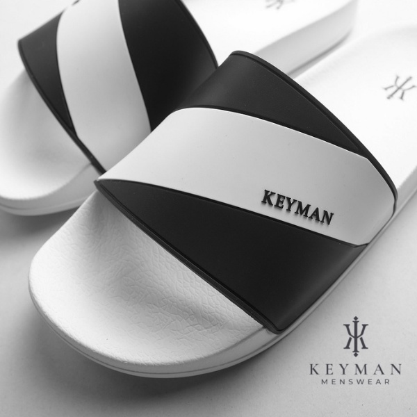 Dép Slide KEYMAN Trắng - Dép nam quai đen trắng ngang DK4TD KEYMAN ...