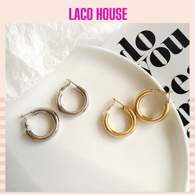Khuyên tai/Bông tai nữ bản to dáng tròn Laco House J104 | Shopee Việt Nam