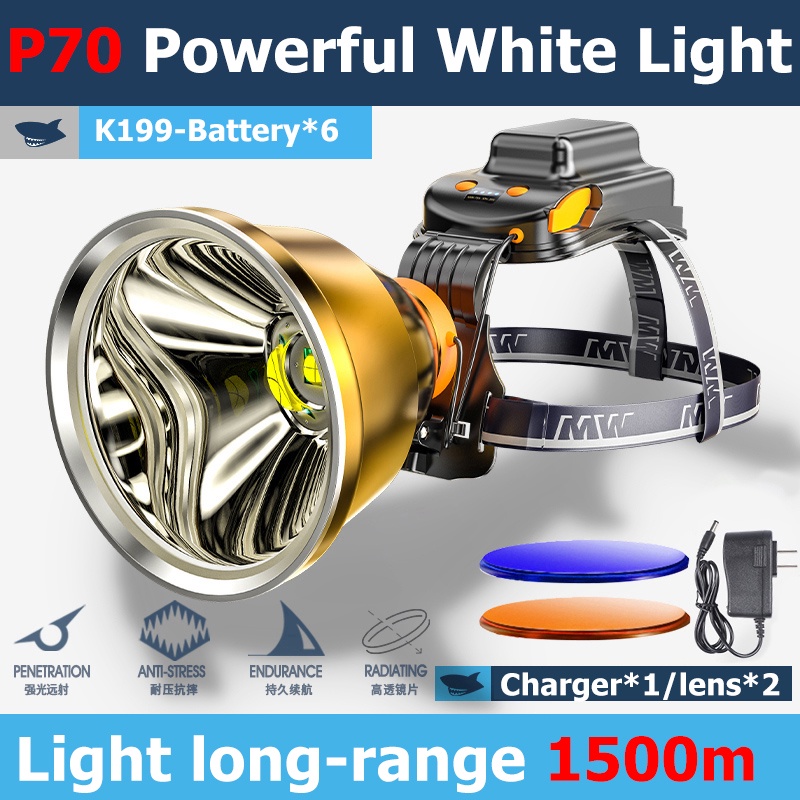 Đèn pin đội đầu SMILING SHARK K199 bóng LED ánh sáng trắng/vàng/xanh ...