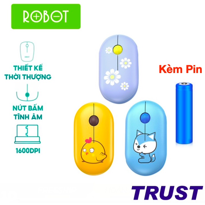 [Kèm Pin]Chuột Tĩnh Âm Không Dây ROBOT M230 - Họa Tiết Hoạt Hình - Độ ...