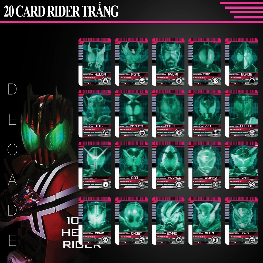Bộ thẻ bài in sưu tầm Kamen Rider Decade bộ 20 lá blank từ kuuga đến zi ...