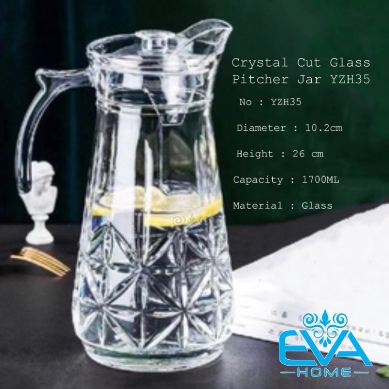 Bình Thuỷ Tinh Đựng Nước 1.7L Quai Cầm Miệng Rót Hoa Văn Pha Lê YZH35 Crystal Cut Glass Jar ...
