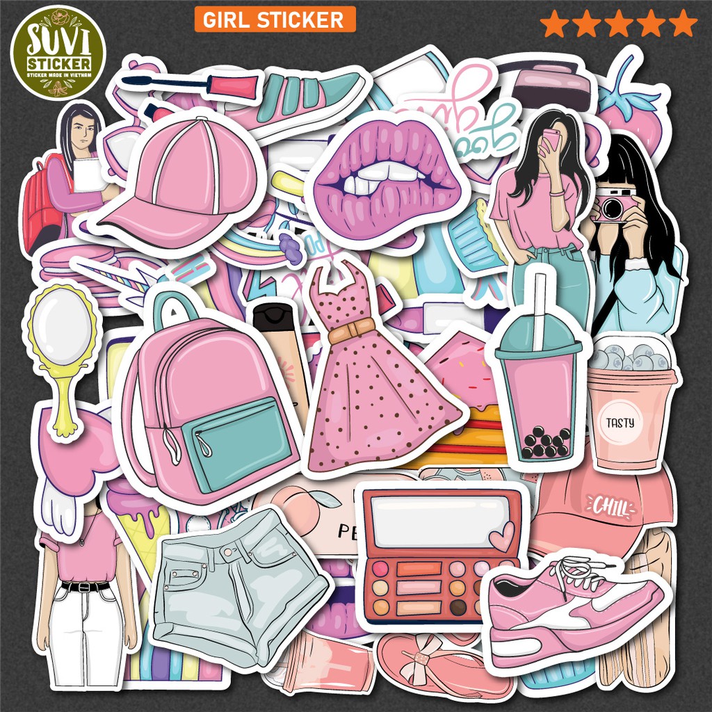 50 Sticker Cute Girl chống nước sticker dán laptop, điện thoại, đàn ...