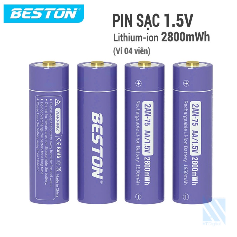 Bộ 4 pin tiểu sạc AA (2A) 1.5V 2800mWh Beston Lithium-ion cao cấp ...