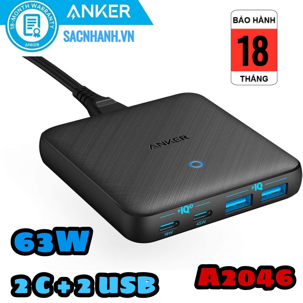 SẠC ANKER POWERPORT ATOM III SLIM 4 CỔNG 63W – A2046 | Shopee Việt Nam