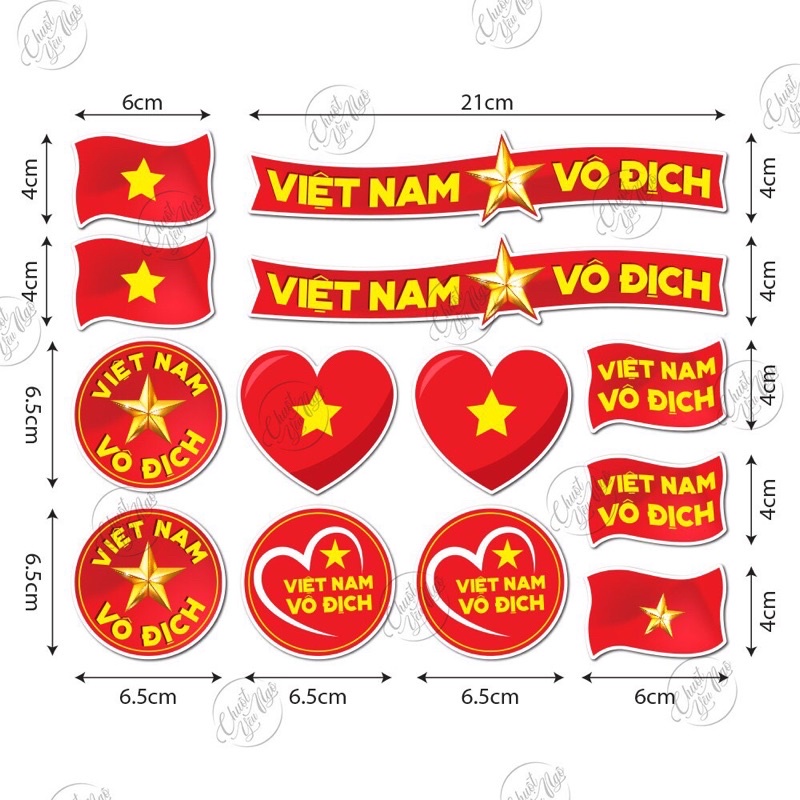 Bộ 13 sticker decal chống nước hình dán trái tim đỏ lá cờ đỏ sao vàng ...