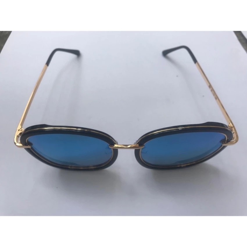 Kính mát thời trang nữ mắt gương xanh gọng kim loại vàng Sammy W831 ...