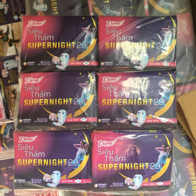Combo 6 gói Băng vệ sinh Diana Super Night Ban đêm 29cm 4 miếng | Shopee Việt Nam