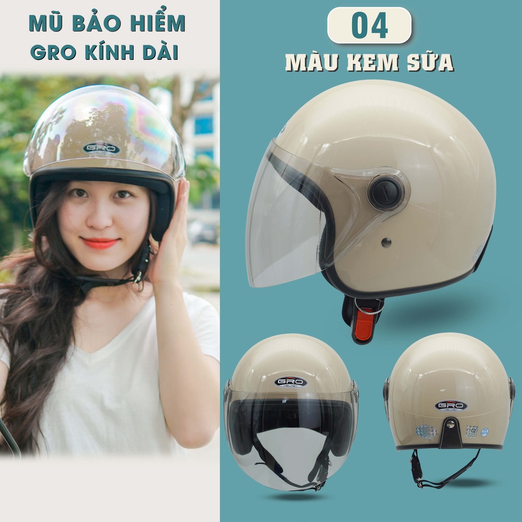 Mũ Bảo Hiểm 3/4 đầu GRO Helmet T818 có kính dài che cả mặt, kiểu dáng ...