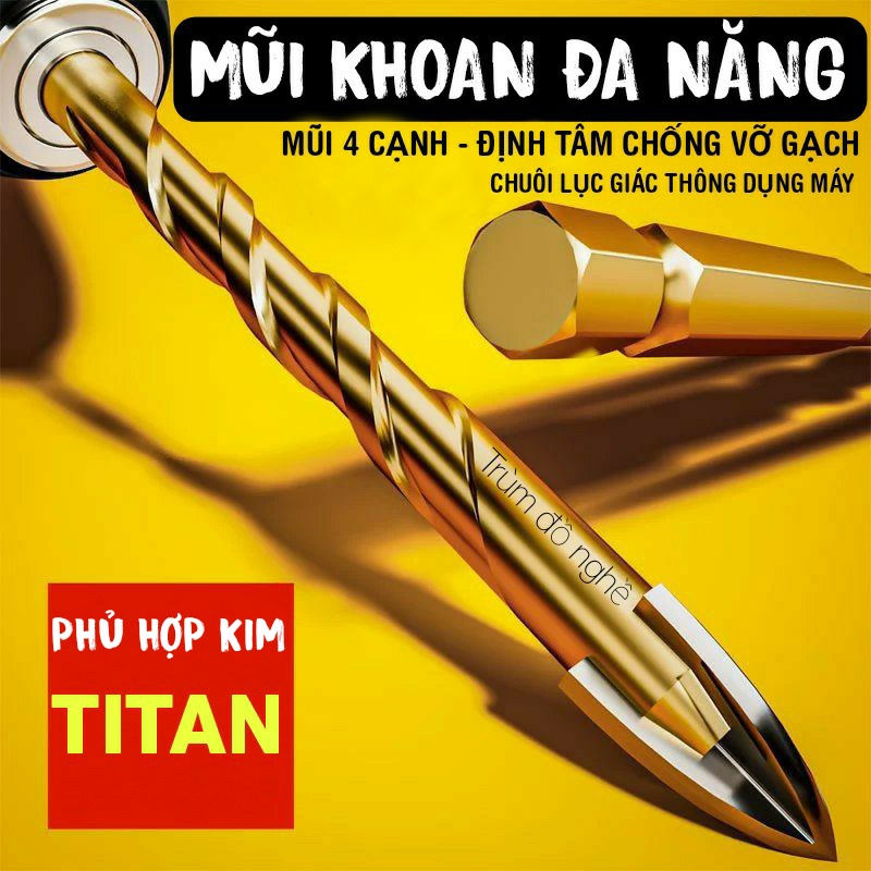 Mũi khoan đa năng khoan gạch men 4 cạnh phủ TITAN chuôi lục giác khoan đá hoa cương kính tường ...