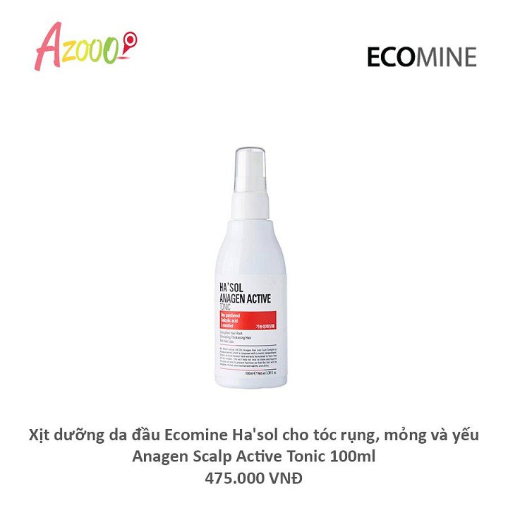 Xịt dưỡng da đầu Ecomine Hasol cho tóc rụng, mỏng và yếu Hàn Quốc [CÓ ...