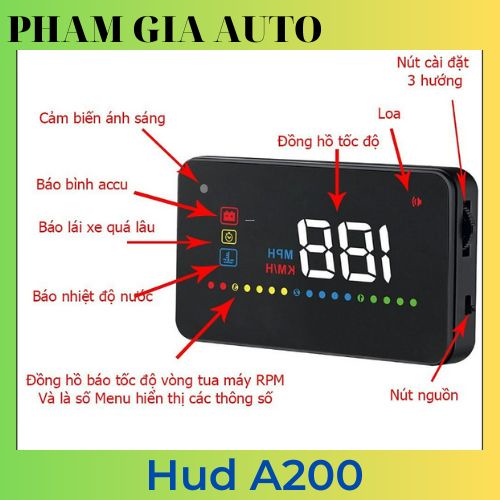 BỘ HIỂN THỊ THÔNG TIN TỐC ĐỘ LÊN KÍNH LÁI Ô TÔ XE HƠI HUD A200 | Shopee Việt Nam