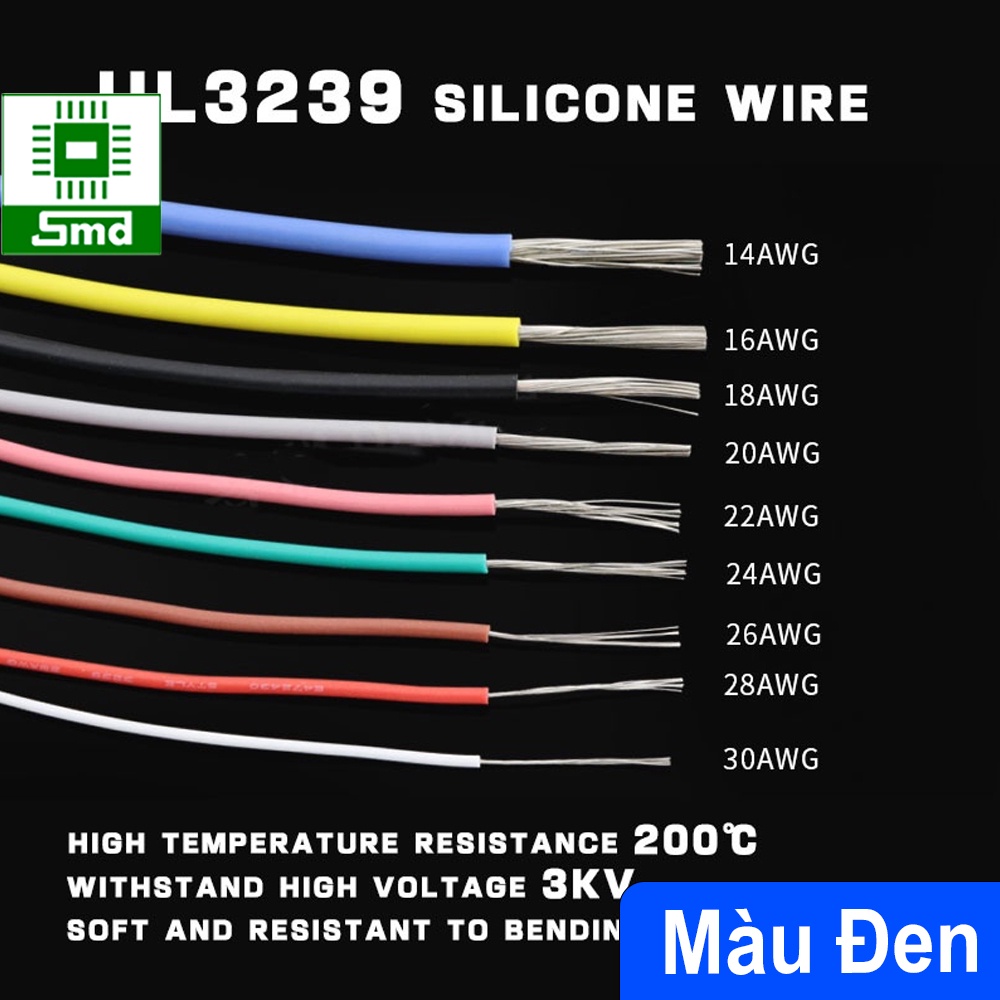 1 Mét Dây điện Silicon mềm chịu nhiệt 12AWG, 14AWG, 16AWG, 18AWG, 20AWG, 22AWG, 24AWG, 26AWG ...
