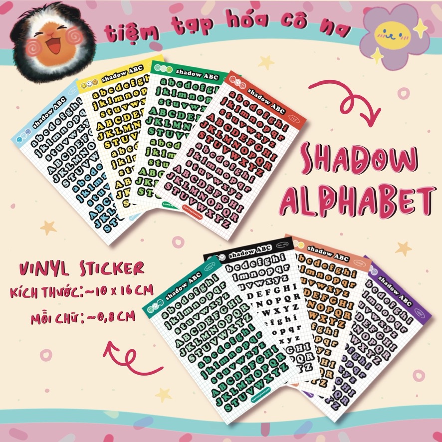Shadow Alphabet Vinyl Sticker sheet - Sticker bảng chữ cái nhiều màu ...