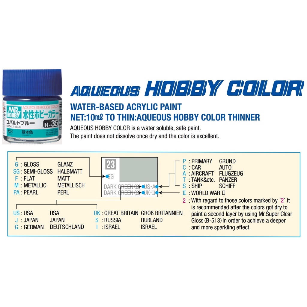 SƠN MÔ HÌNH MR. HOBBY - AQUEOUS HOBBY COLOR (H1~H20) | Shopee Việt Nam