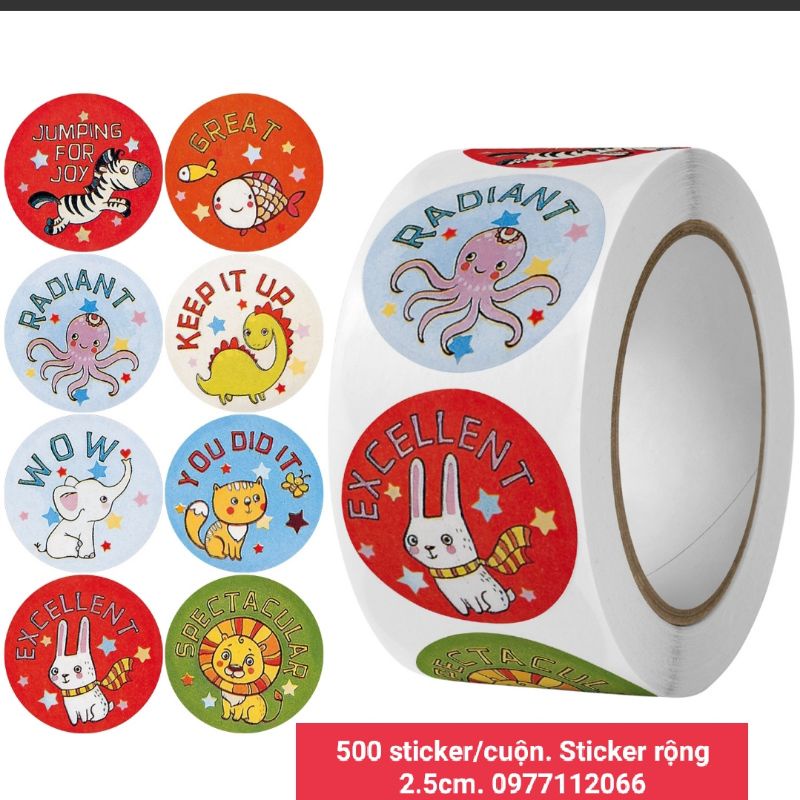Sticker khen thưởng học sinh 500 hình/cuộn - Sticker Trang trí (Hơn 20 ...
