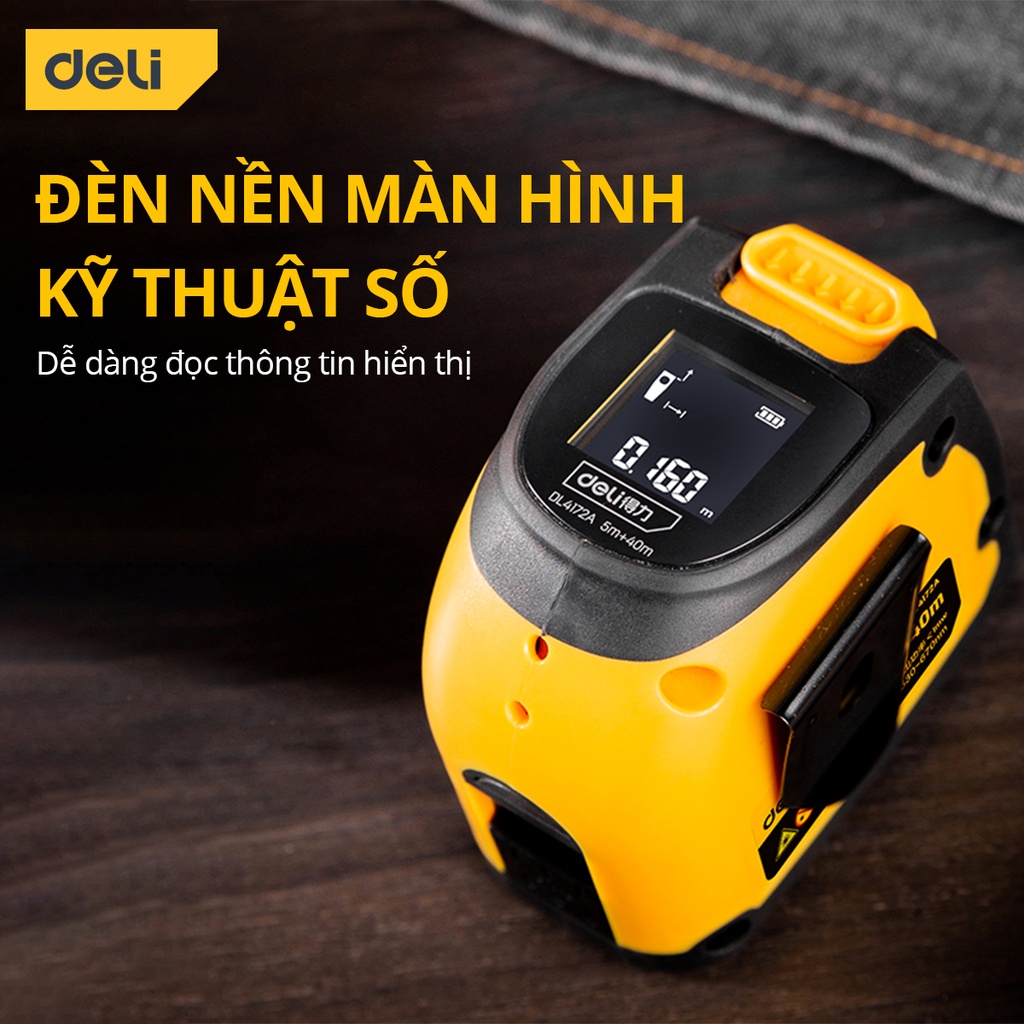 Thước Đo Khoảng Cách Laser Kết Hợp Thước Dây Thép Deli - Đo Laser 40m ...