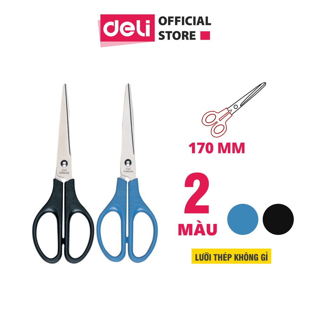 Kéo văn phòng Deli 170mm, Đen, Xanh - 1 cái - E0603 | Shopee Việt Nam