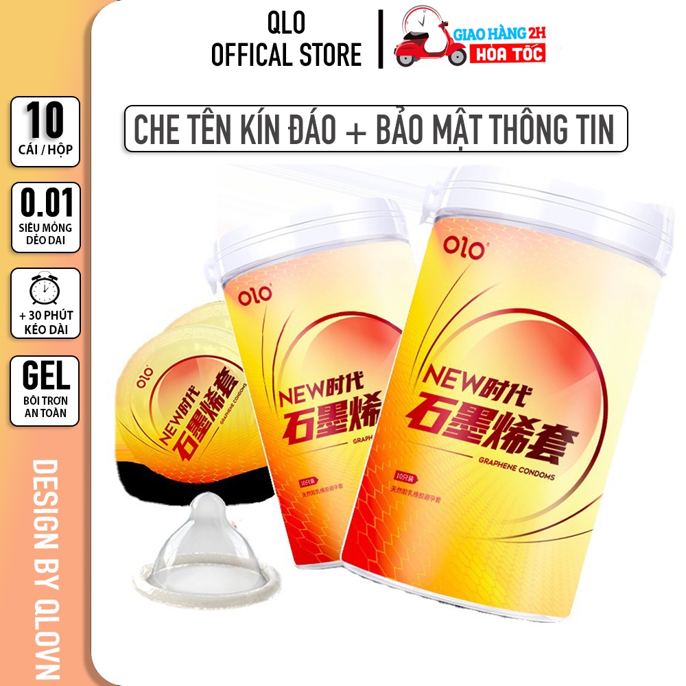 [Hộp 10 Cái] Bao cao su OLO Graphene Sleeve, bcs Dầu Graphene siêu dẫn nhiệt + 1 bi 1,5cm, Gel ...