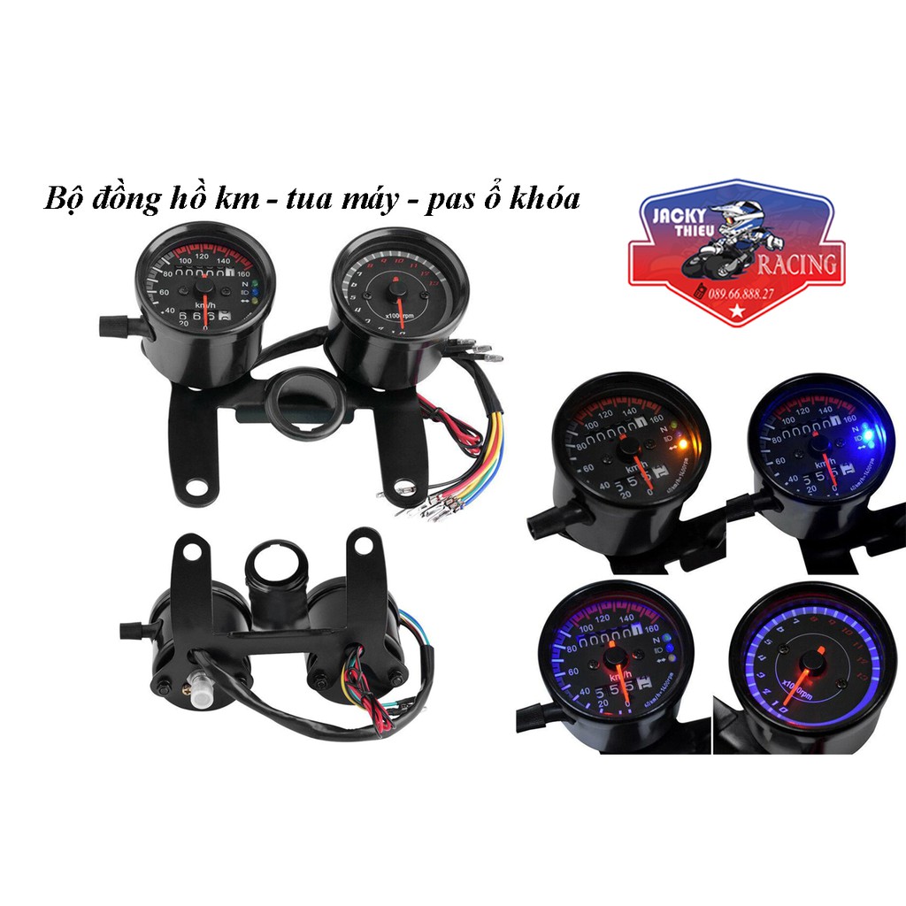 Bộ đồng hồ km - tua máy - pas ổ khóa ( Xe Cafe Racer, Tracker, Xe cổ ...