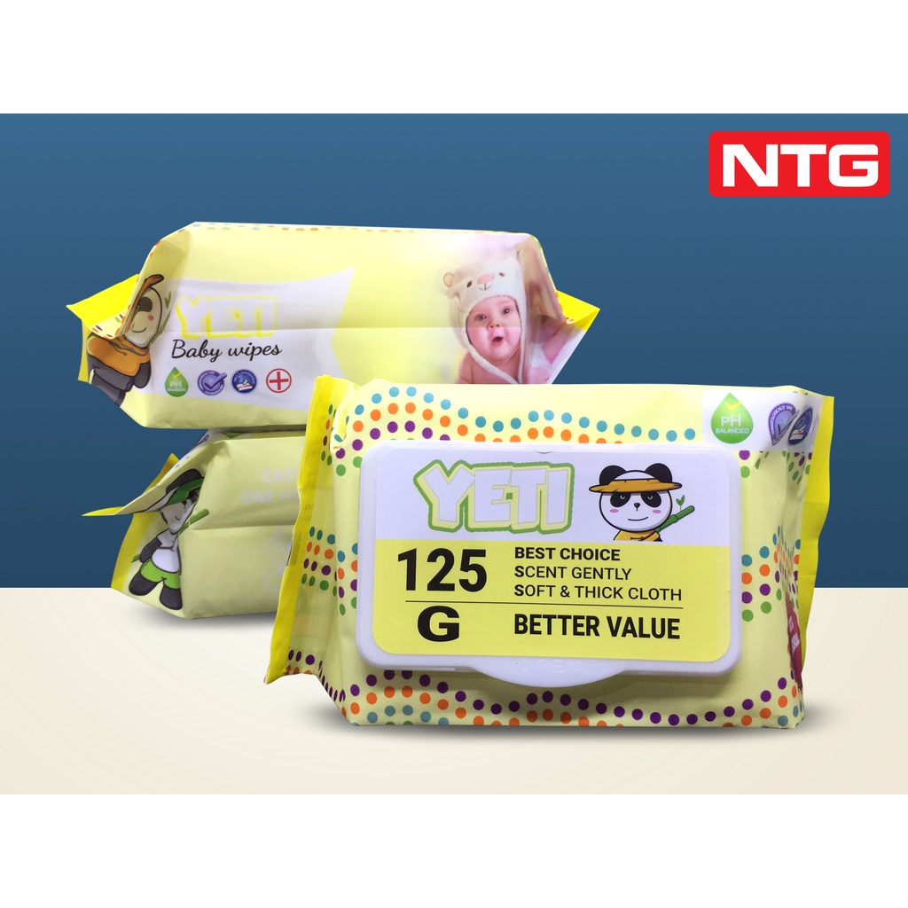 Combo 4 Khăn giấy ướt Yeti 125 tờ, Hàng xuất khẩu, không mùi, Màu ngẫu ...