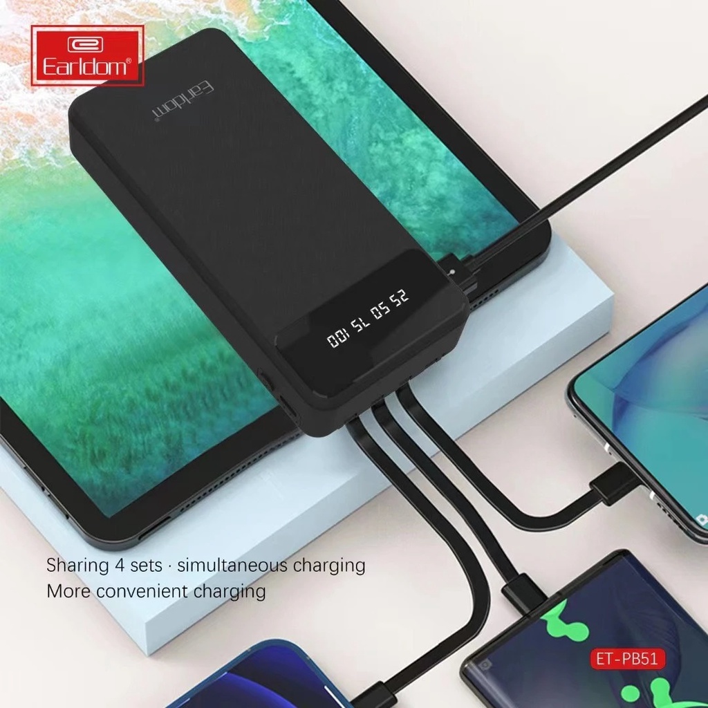 Sạc dự phòng Earldom/BESTON 10000/20000mAh Sạc nhanh cùng lúc 4 thiết bị Kèm sẵn 3 dây cáp sạc ...